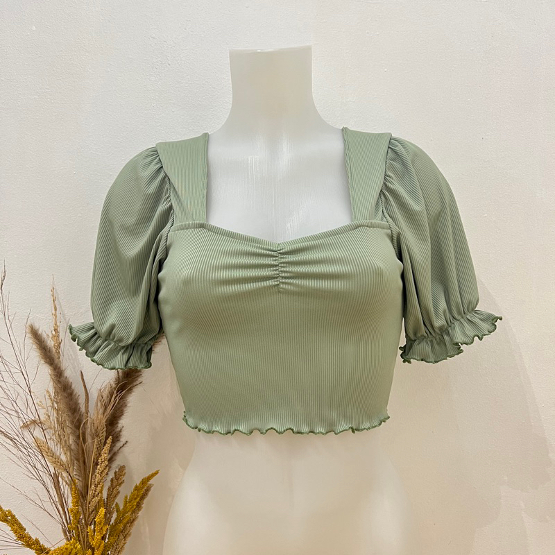 WUL KN#7 JASMINE - LETTUCE PUFF SLEEVE Croptop (KNITTED) | Shopee ...