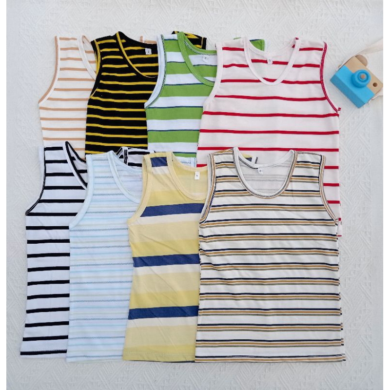 [KIDS] AlessandraBabyClothing Stripe Muscle Cut Pure Cotton Sando for ...