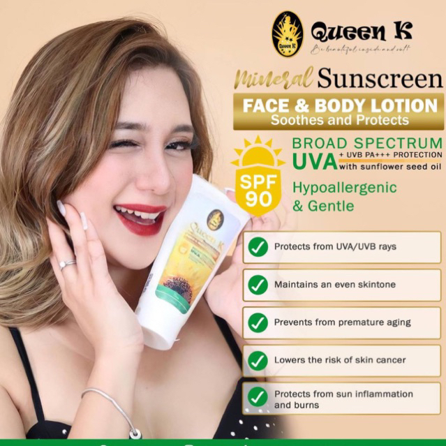 Queen K Mineral Sunscreen Broad Spectrum Face and Body Lotion SPF90 ...