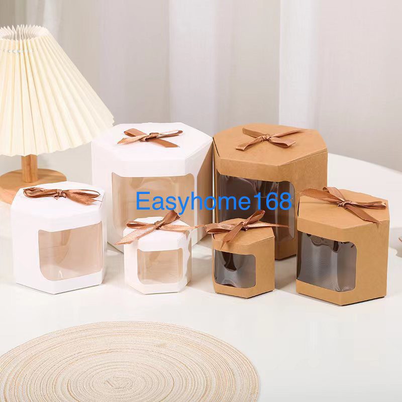 10pcs Hexagon Gift Box with Window Paper Box Jar Packaging Transparent ...