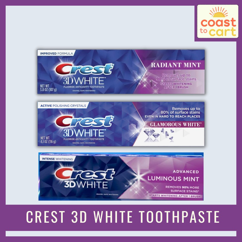 Crest 3D White Toothpaste, Radiant Mint, 107 g / Glamorous White, 116 g ...