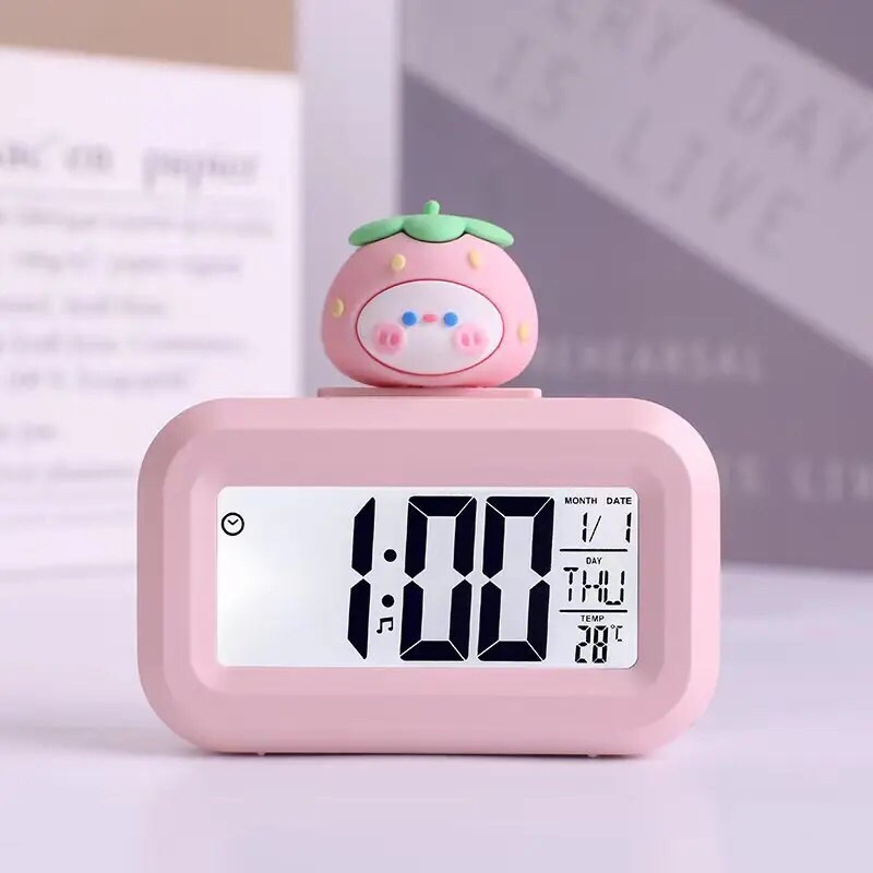 Mini Strawberry Digital Clock Desk Alarm Clock Cute Watch Battery ...