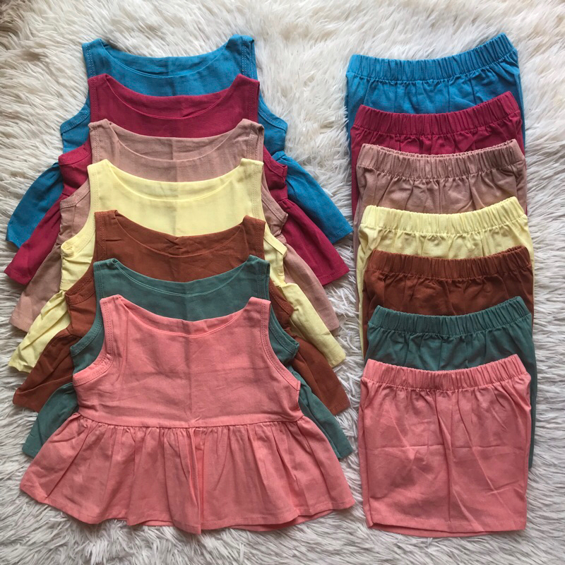 Cotton Linen Plain Chest Ruffles Top and Shorts Terno | Shopee Philippines