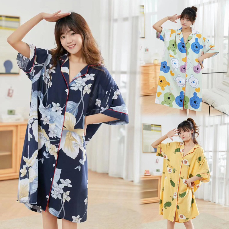 challis cotton big size fit up 2xl short sleeve sleepwear daster/dress ...