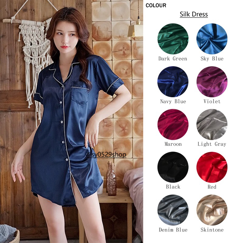 Silk Women Sleepwear Daster Maternity Dress Satin Nightwear Long Dress ...