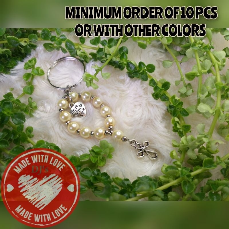 Baptismal Mini Pocket Rosary Keychain Beige Christening Souvenirs ...