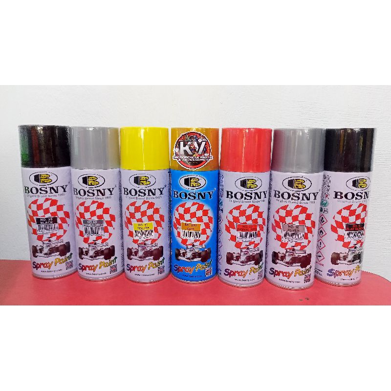 BOSNY SPRAY PAINT: (Black,Primer Grey, Yellow, Gold,Red,Silver, Flat ...
