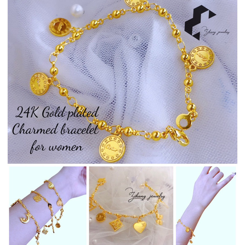 ZIHANG JEWELRY 24K Gold plated LYV Charmed bracelet for women | Shopee ...