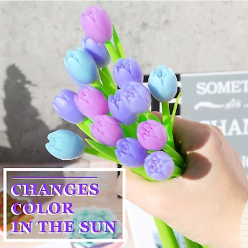 Discoloration Flower Pen Sunlight Color-changing Tulip Silicone Gel Pen ...