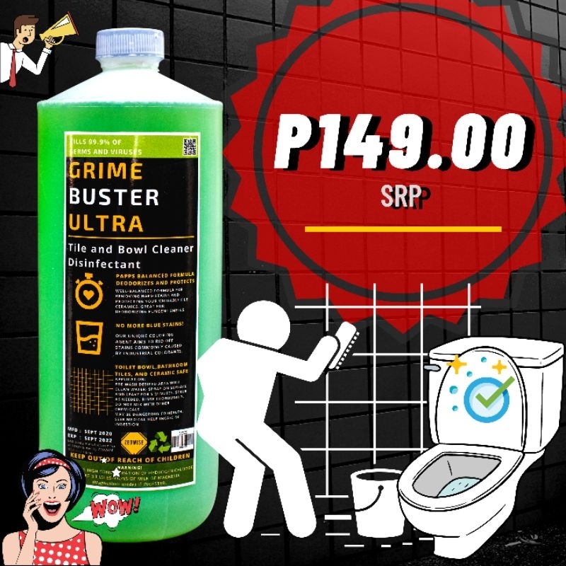 Grime Buster Ultra w FREEBIES Tile and Bowl Cleaner 1L | Shopee Philippines