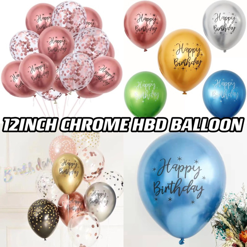 Agar.Shop Chrome Happy Birthday 12inch Latex Balloon Party Supplies Decorations Balloon ...
