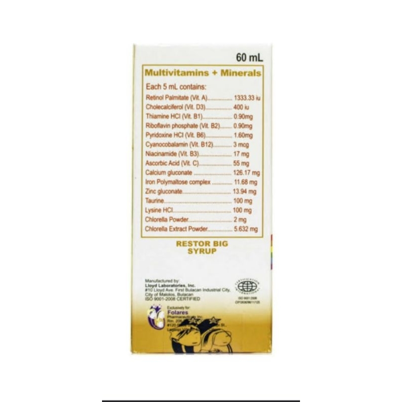 RESTOR BIG SYRUP 60ML ( MULTIVITAMINS + MINERALS | Shopee Philippines