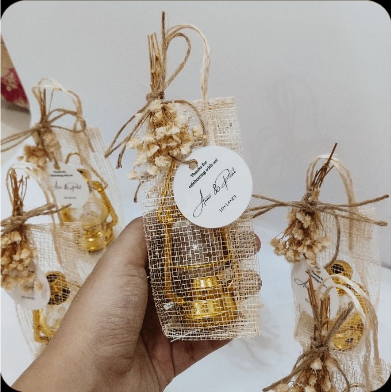 Mini Lamp w/ Sinamay Bag and Dried flower Souvenirs for Christening ...