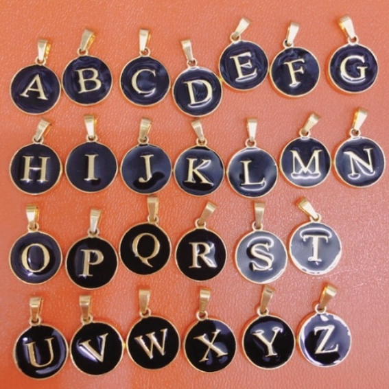 26 letter Stainless Steel Gold 18K Black English Letter unisex ( 1pcs ...