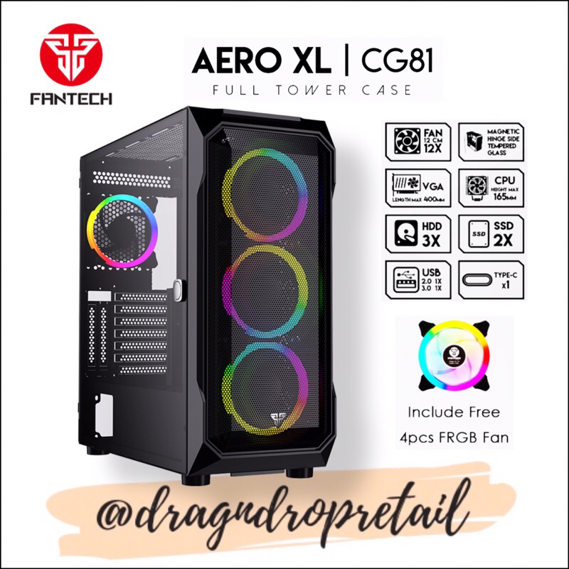 FANTECH AERO XL CG81 Full Tower Gaming Desktop Case With 4 Free RGB Fan ...