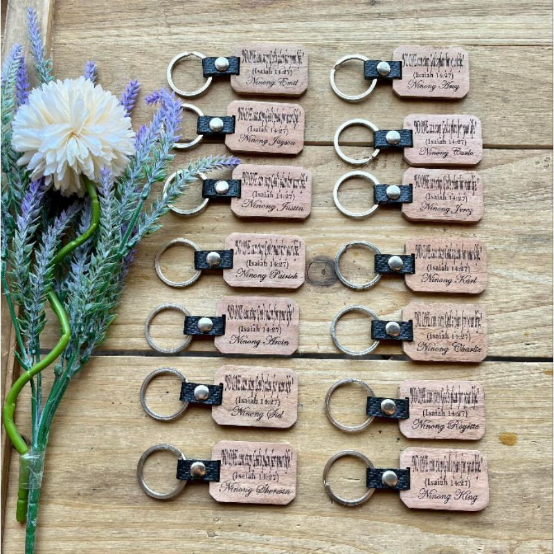 Laser Engraved Leather Wood Keychain | Shopee Philippines