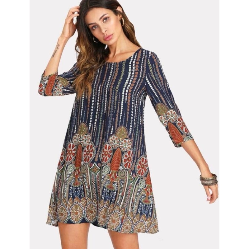 Mixed print tunic dress(xl) | Shopee Philippines