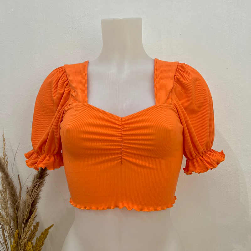 WUL KN#7 JASMINE - LETTUCE PUFF SLEEVE Croptop (KNITTED) | Shopee ...