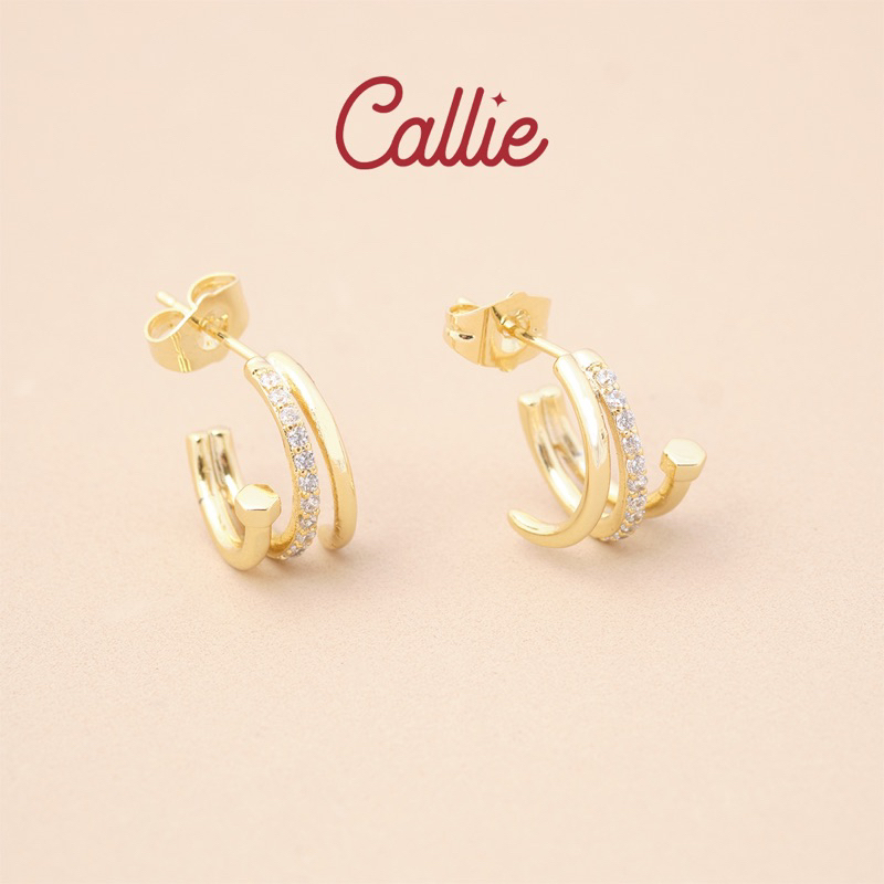 Callie 14k Gold Plated Triple Hoop Stud Earrings Shop Callie | Shopee ...