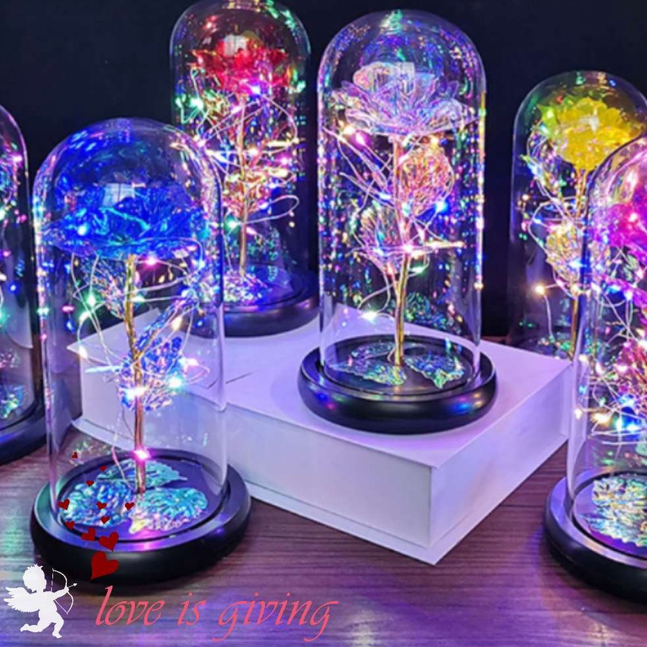 J&E Eternal Galaxy Rose Glass Dome LED Light Valentine Gift | Shopee ...