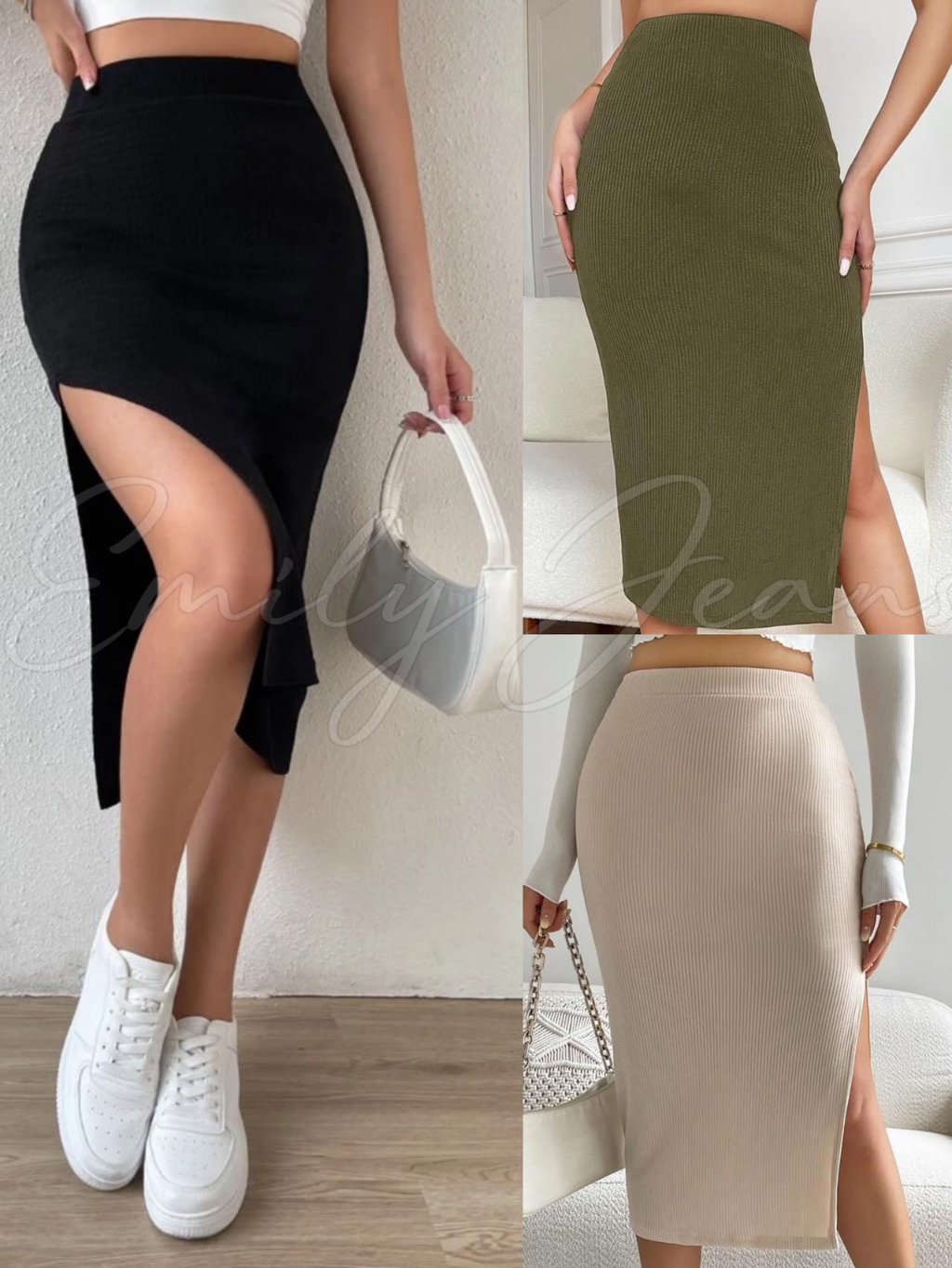 EMILY High Waist Solid Ribbed Knit Slit Skirt BEST SELLER 10780 | Shopee Philippines