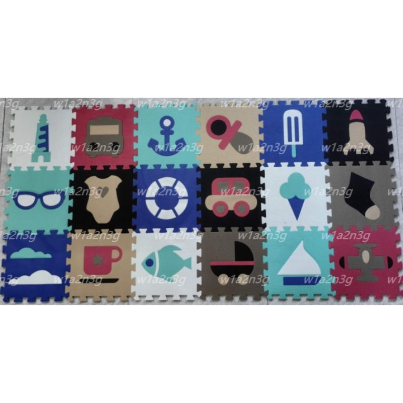 Puzzle Mat / Play Mat Macaron DINOSAURS/TRANSPORTATION Design 9pcs ...