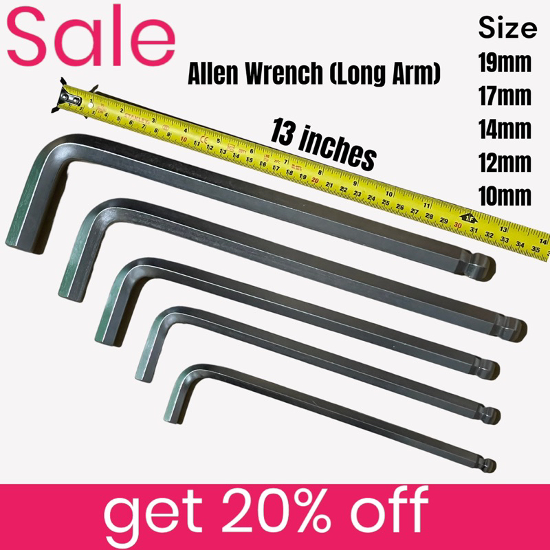 Allen Key Wrench 10,12,14,17,19mm Extra Long Arm 9-13 inches Heavy Duty ...