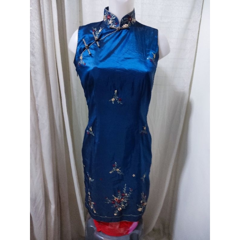 Traditional Chinese cheongsam shiny blue M. READ PRODUCT DESCRIPTION ...