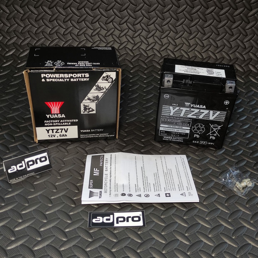 Genuine Yuasa Motorcycle Battery: YTZ7V 12V 6Ah Maintenance-Free Fully ...