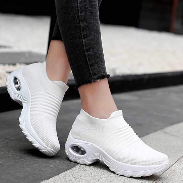 Casual White Rubber Nurse Shoes For Women Slip On Allblack Lightweight ...