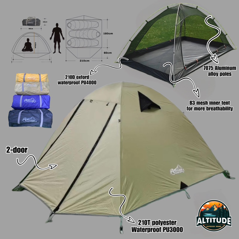 Altitude Outdoor Gears 3-Person waterproof camping tent + Ground sheet ...