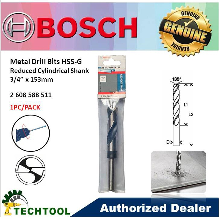 Bosch Metal Drill Bit HSS-G 3/4" (Reduced Cylindrical Shank) | Shopee ...