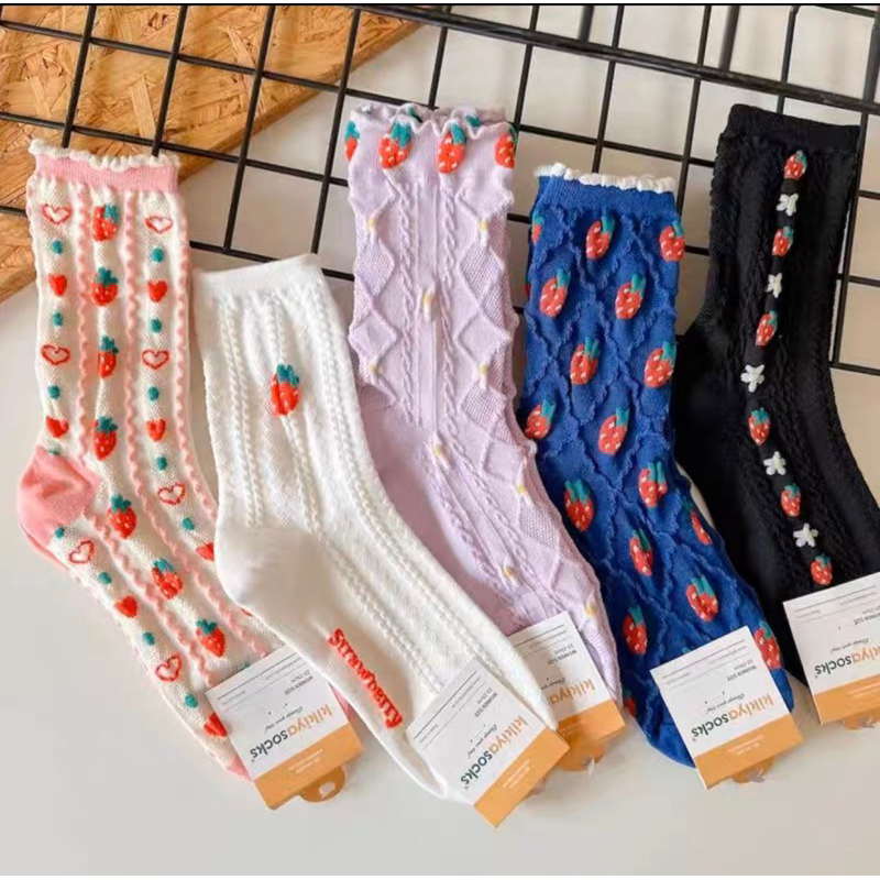 Korean Socks Strawberry Pattern Iconic Socks | Shopee Philippines