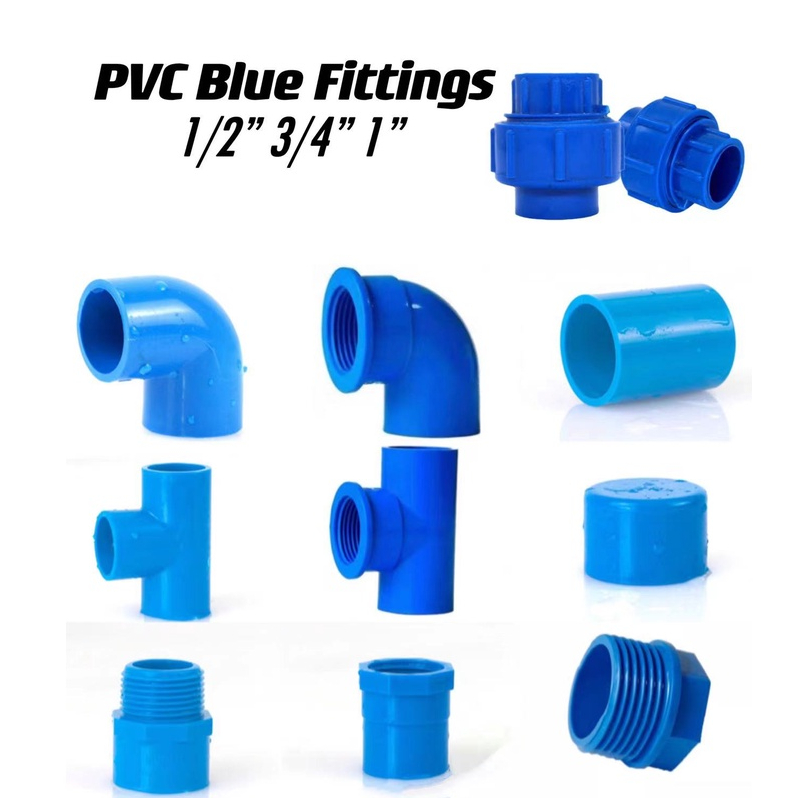 (PER 5pcs) PVC Blue Fittings 1/2" 3/4" 1" (Elbow, Tee, Coupling, Male ...