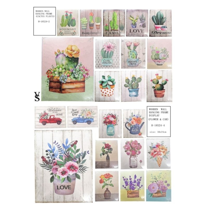 WOODEN WALL FRAME NEW DESIGN!! FLOWERS/CACTUS/CAR 18X24cm (H-18X24-2/-4 ...