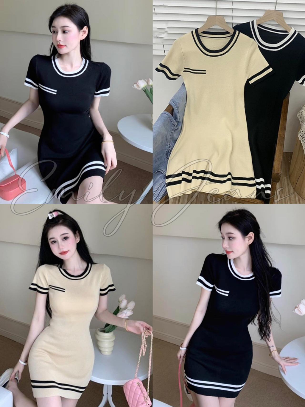 EMILY Repro Korean Knitted Bodycon Mini Dress New Trend 10820 | Shopee ...