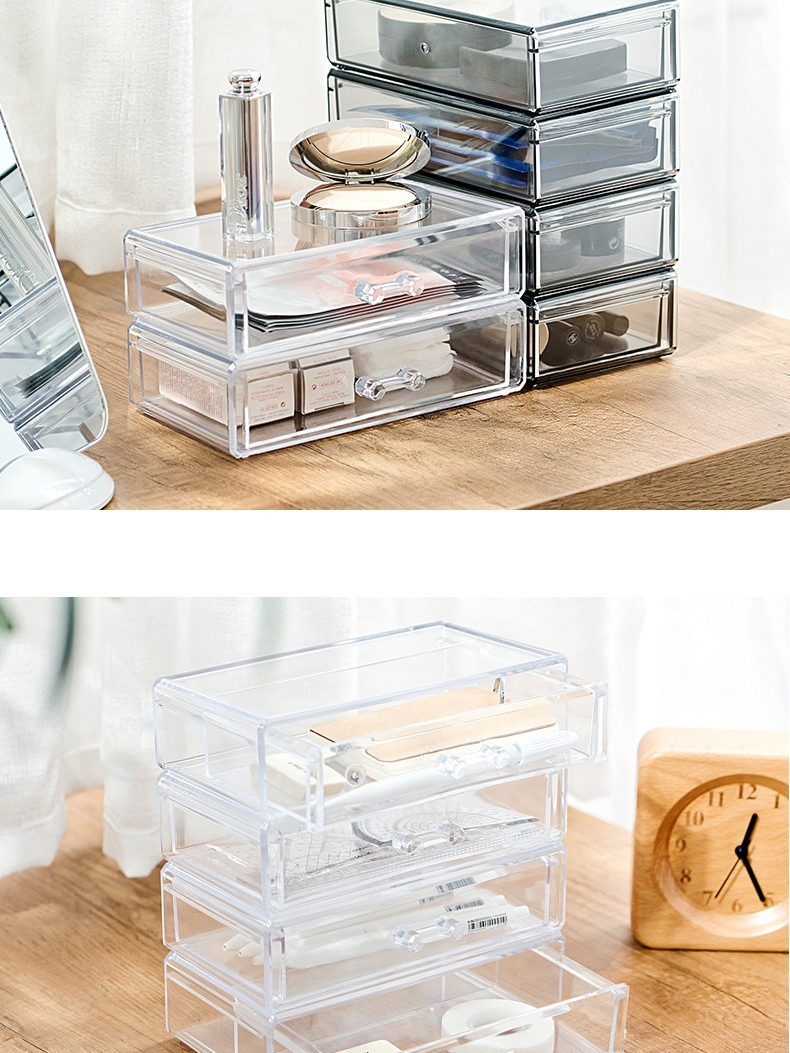 Stackable Desktop Organizer Transparent Drawer Cosmetics Accessories ...