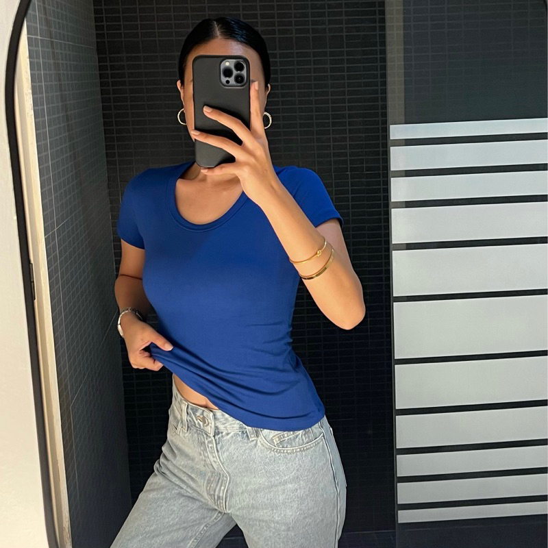 MERA Emilee Deep Round Neck Fitted Tee | Shopee Philippines