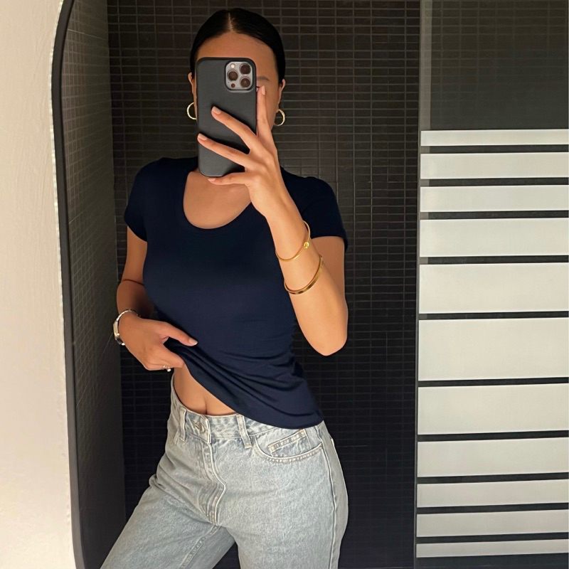 MERA Emilee Deep Round Neck Fitted Tee | Shopee Philippines