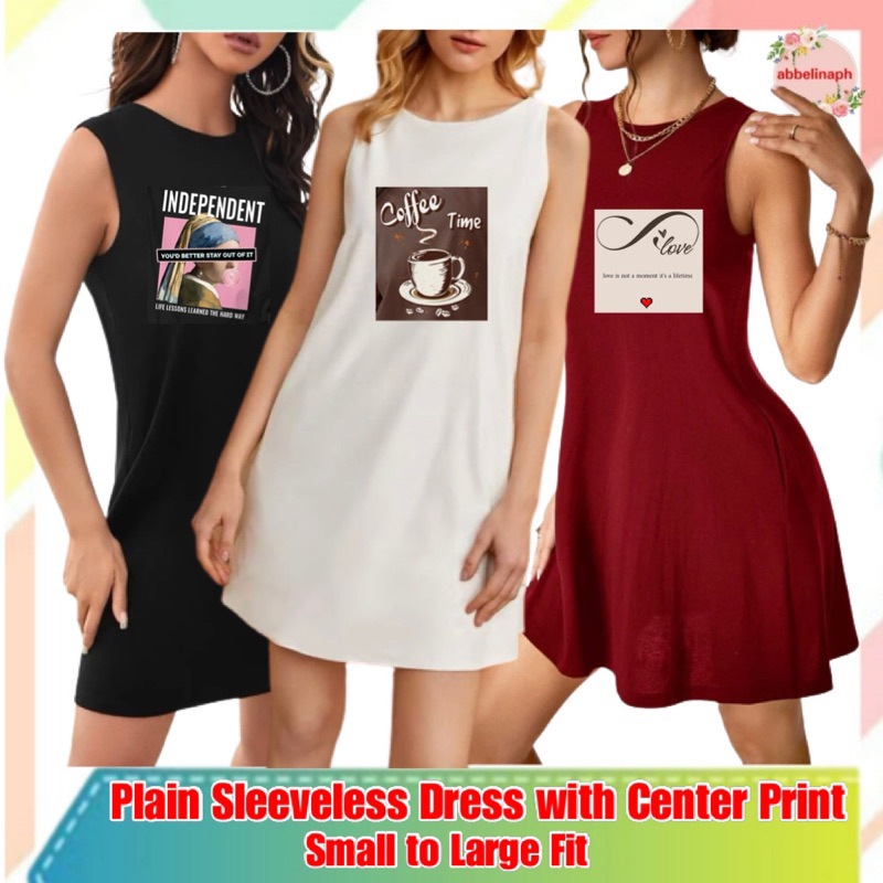 Plain Sleeveless Dress with Center Print-Small to Large Fit(Sally ...
