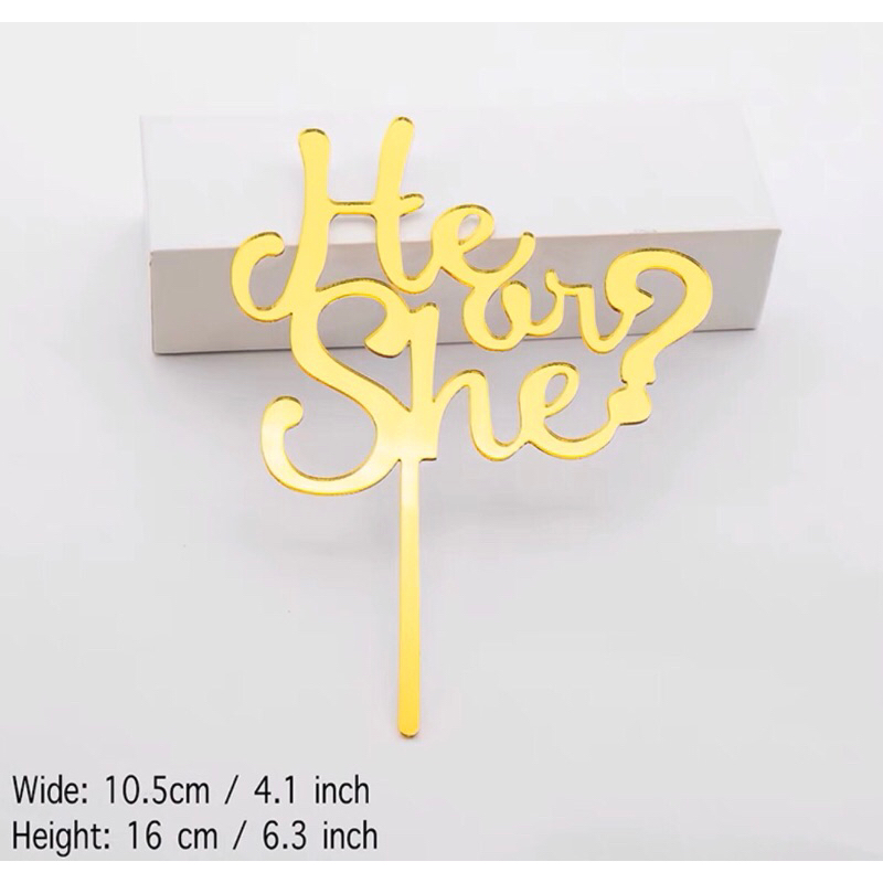 He or she acrylic gold cake topper | Shopee Philippines
