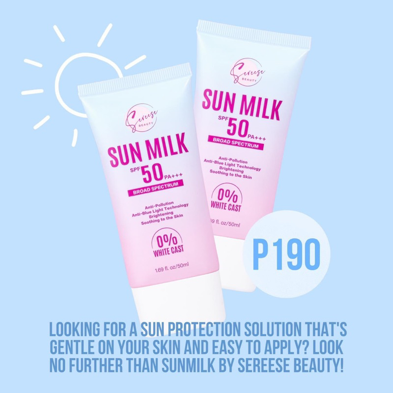 Sereese Beauty Sun Milk V2.0 | SPF 50 PA+++ | Broad Spectrum | 0% White Cast | Shopee Philippines