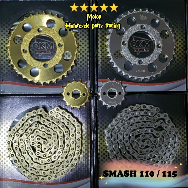 OKM RACING CHAIN & SPROCKET SET (SMASH 110 & SMASH 115) AVAILABLE ...