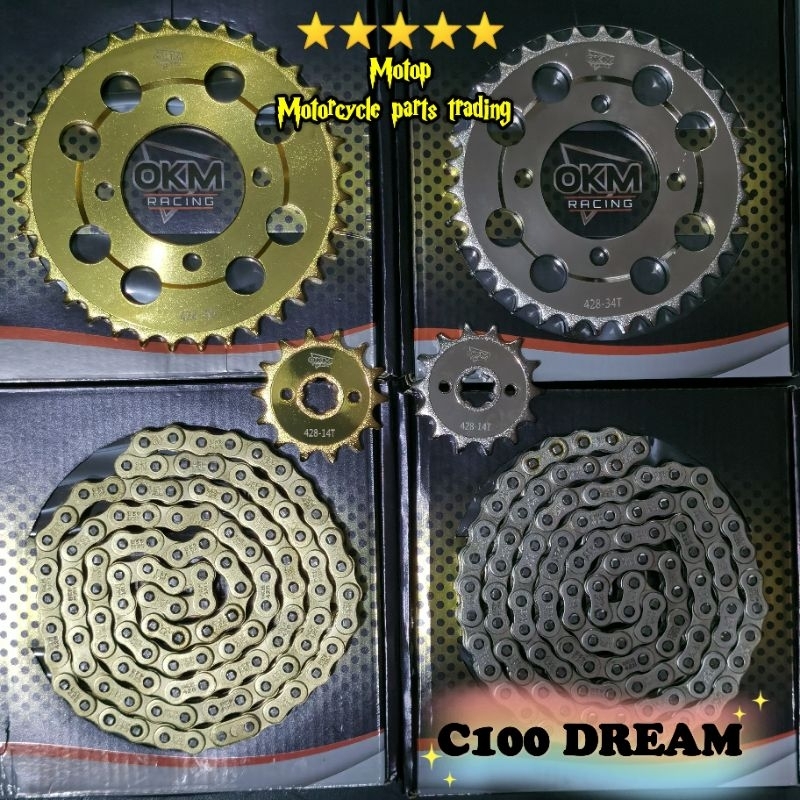 OKM RACING CHAIN & SPROCKET SET (C100 DREAM) AVAILABLE CHROME & GOLD ...