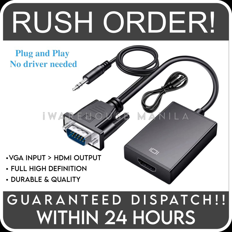 VGA Input To HDMI Output 1080P HD+ Audio TV AV HDTV Video Cable ...