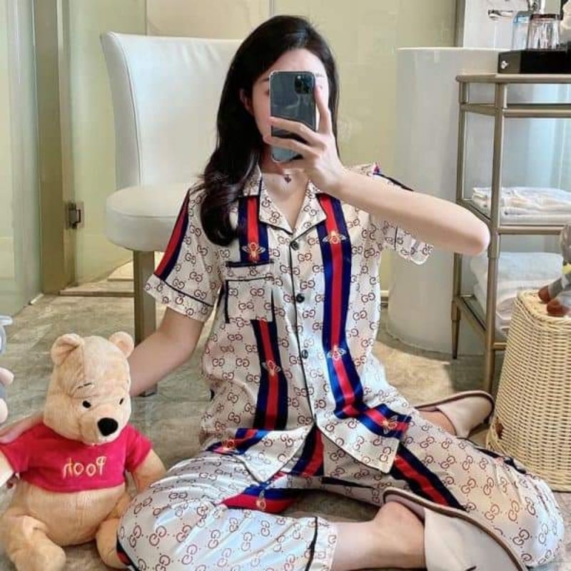 Silk/Satin Sleepwear Shortsleeve Pajama Set Silk(Fc | Shopee Philippines