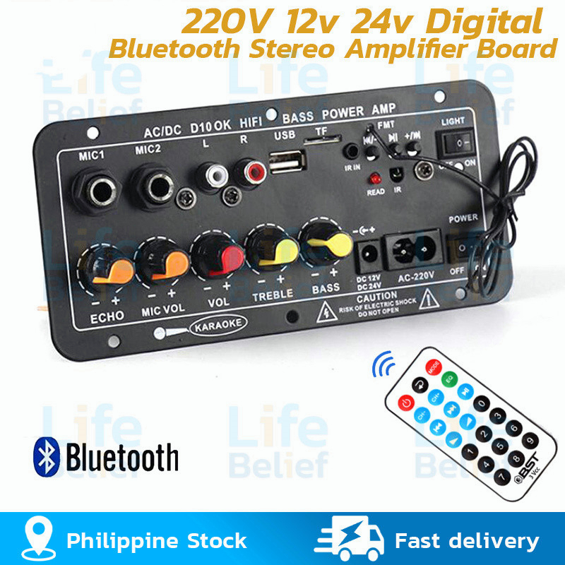 8-12 Inch Speaker AC 220V 12V 24V Digital Bluetooth Stereo Amplifier Board Subwoofer Dual ...