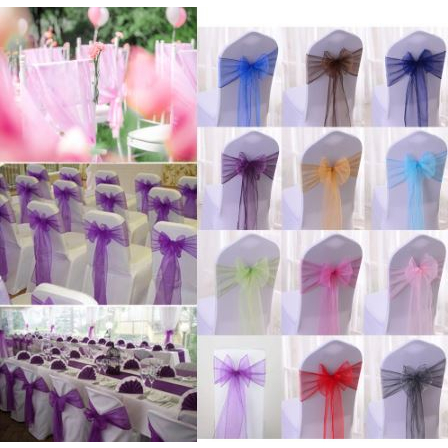 ORGANZA Monoblock Chair RIBBON Sash Bow for Event Catering on Chair 6 x ...
