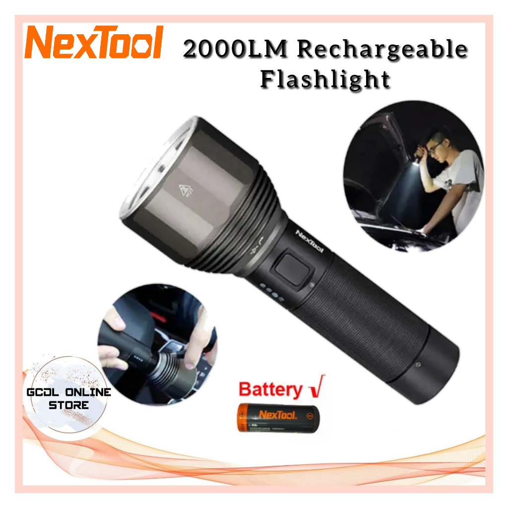 NexTool Rechargeable Flashlight 2000lm 380m 5 Modes IPX7 Waterproof LED light Type-C Seaching ...