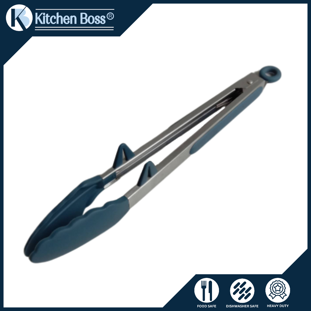 Kitchen Boss Heavy Duty 12 inch Nonslip Silicone Tongs with Stand for ...
